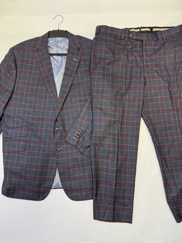 Bespoke Tom James Custom Men’s 2 Pc Blue Purple Plaid Suit 38W 46 | eBay