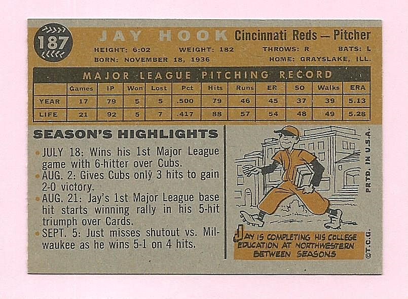 Jay Hook Cincinnati Reds 1960 Topps Card #187 | eBay