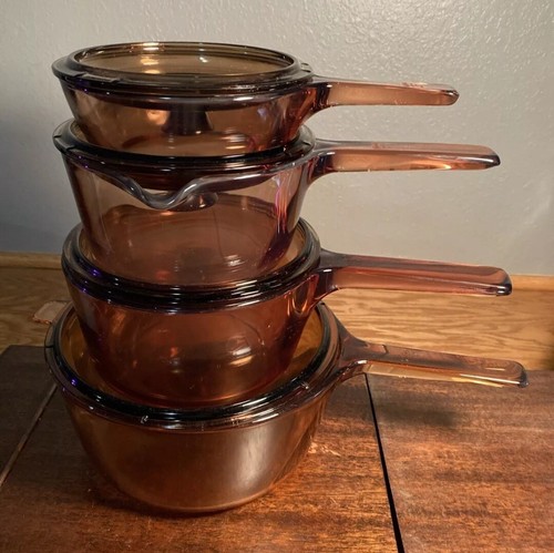 Corning Visions Cookware Amber 8 Piece Set, 2.5L, 1.5L, & 1L & .5 Pots ...