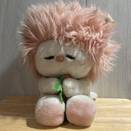 Dakin White Frou Frou Pink Hair Plush Green Leaf Furry Stuffed 1982 10 ...