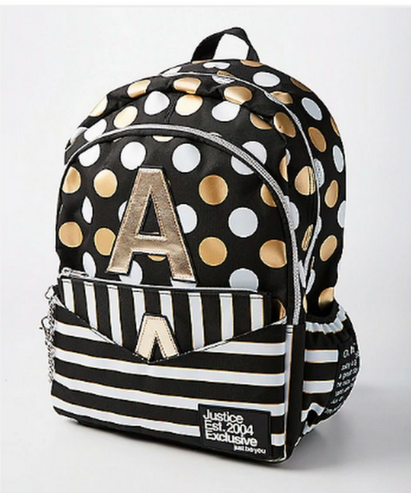 Justice initial black stripe dot backpack wristlet purse: A, C, J, I,N ...