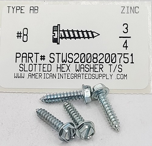 #8x3/4 Slotted Hex Washer Head Tapping Screws Steel Zinc Plated (1000 ...