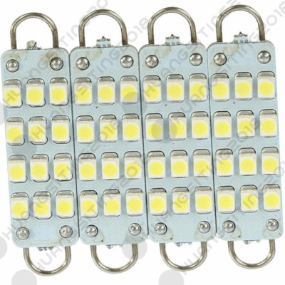 4 x White Car Rigid Loop Festoon 44mm 1.73" 12-SMD Interior LED light ...