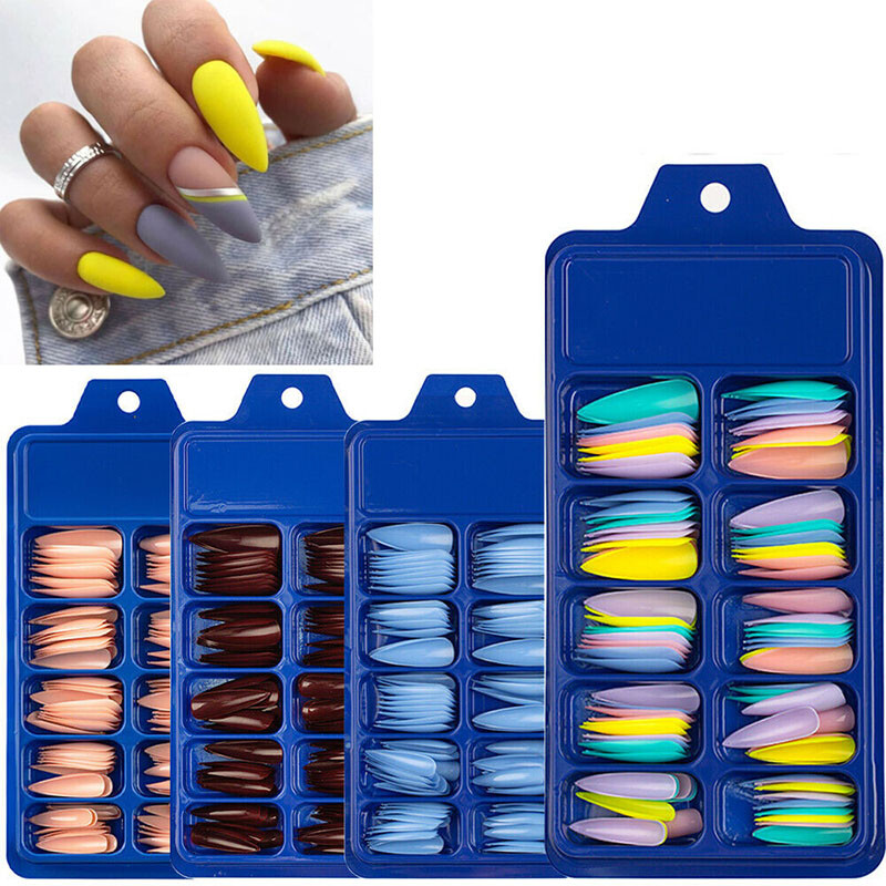 240/100PCS False Nail Tips Matte Full Cover Long Coffin Fake Nails ArtS ...