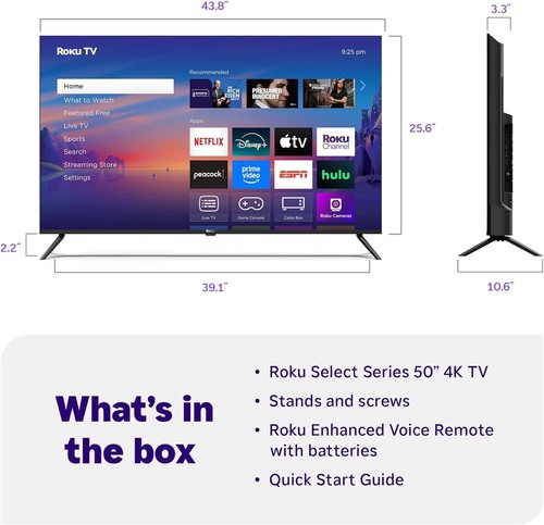 Roku 50 inch Class Select Series 4K LED Smart Roku TV (2025 ...
