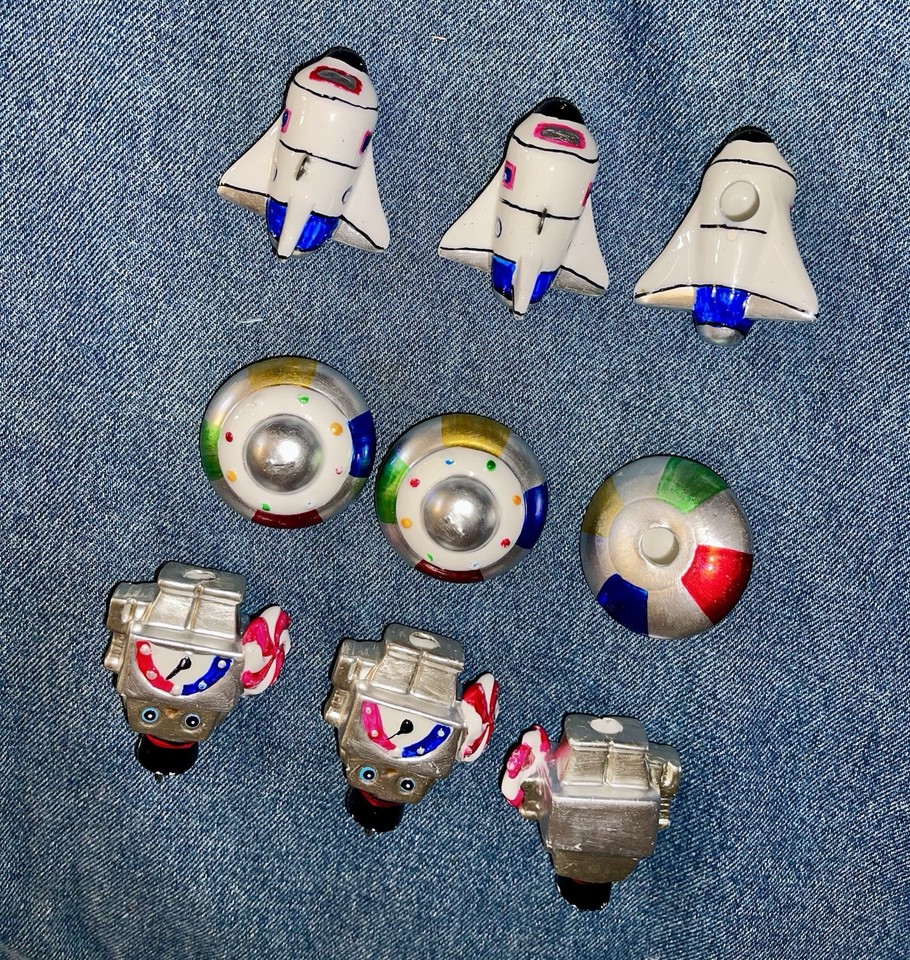 9 Mini Retro Robots And Space Ships Glass Christmas Ornaments 2.5” | eBay