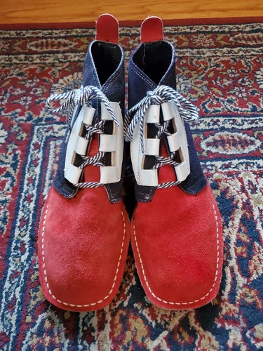 Vintage 60s 70s Peter Max Kinney Suede Booties Red White Blue Womens 7. ...