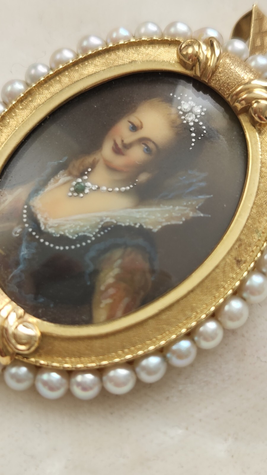 Estate Corletto 18k 750 gold Italy pearl diamond Victorian portrait ...