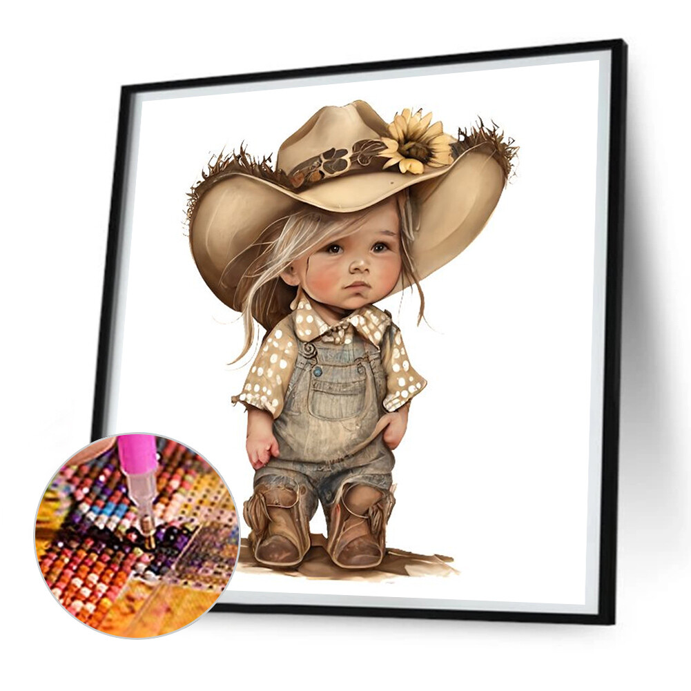 5D DIY Full Round Drill Diamond Painting Cowboy Kid Kit Home Decor Art ...