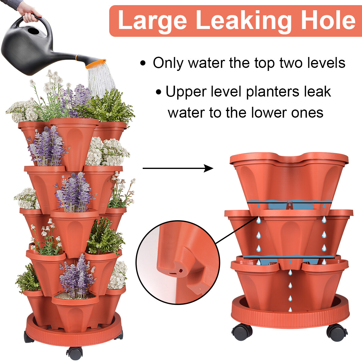 3-7 Tier Vertical Garden Tower Stackable Planter Herb Flower Veg Pots ...