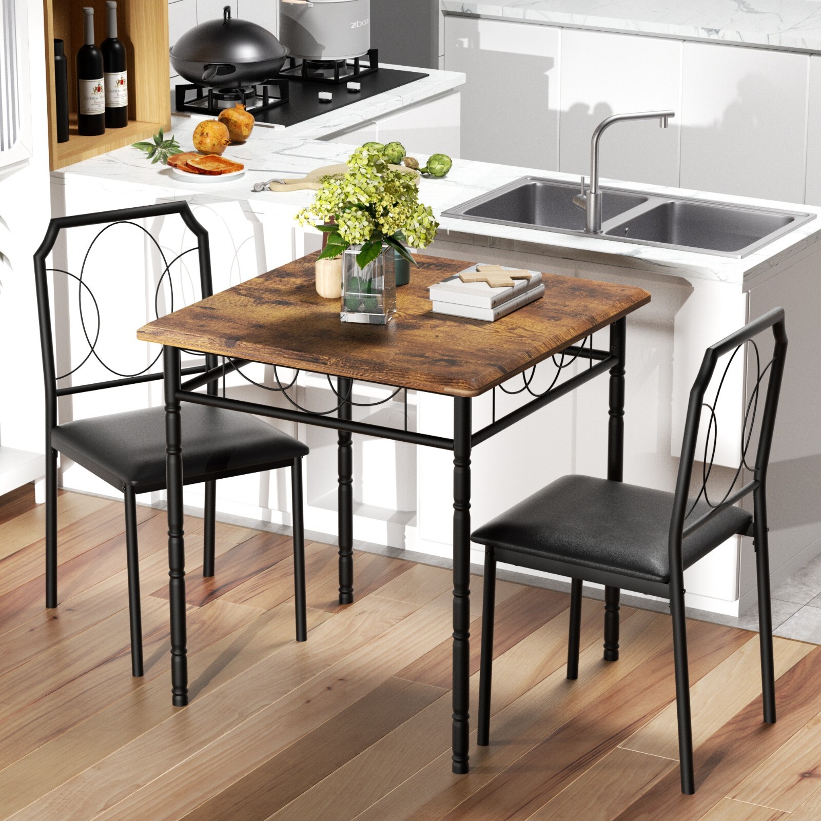 3 Pieces Dining Table Set 2 Chair Kitchen Breakfast Square Table Space ...