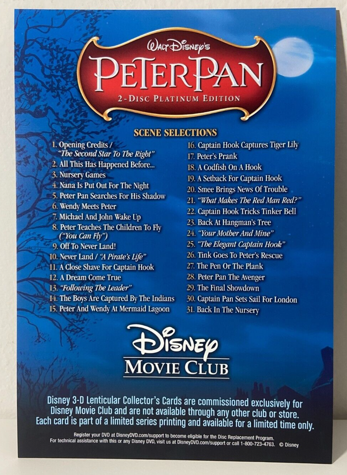 Disney 3-D Lenticular Card PETER PAN (Platinum Edition) Disney Movie Club DMC | eBay