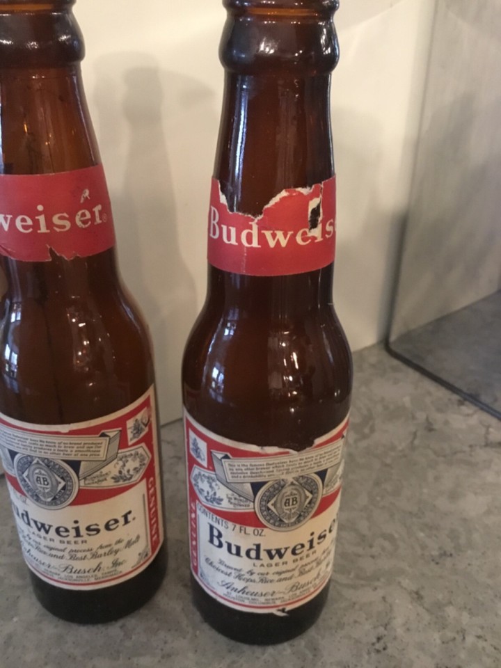 Vtg 7 oz Budweiser Beer Small Bottle Paper Label Pony Size Amber Glass ...