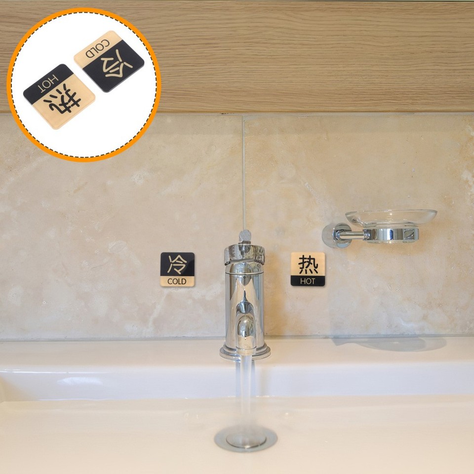 2 Pcs Acrylic Wall Sticker Ice Cold Water Sign Faucet Stickers Bathroom ...