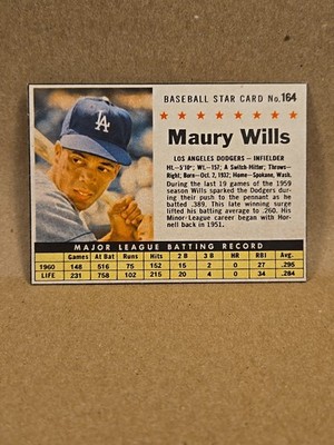 1961 Post Cereal Baseball #164 Maury Wills Rookie Infielder Los Angeles ...