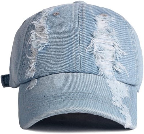 Distressed Denim Baseball Cap Ripped Hat For Women, Men Solid, Blue ...