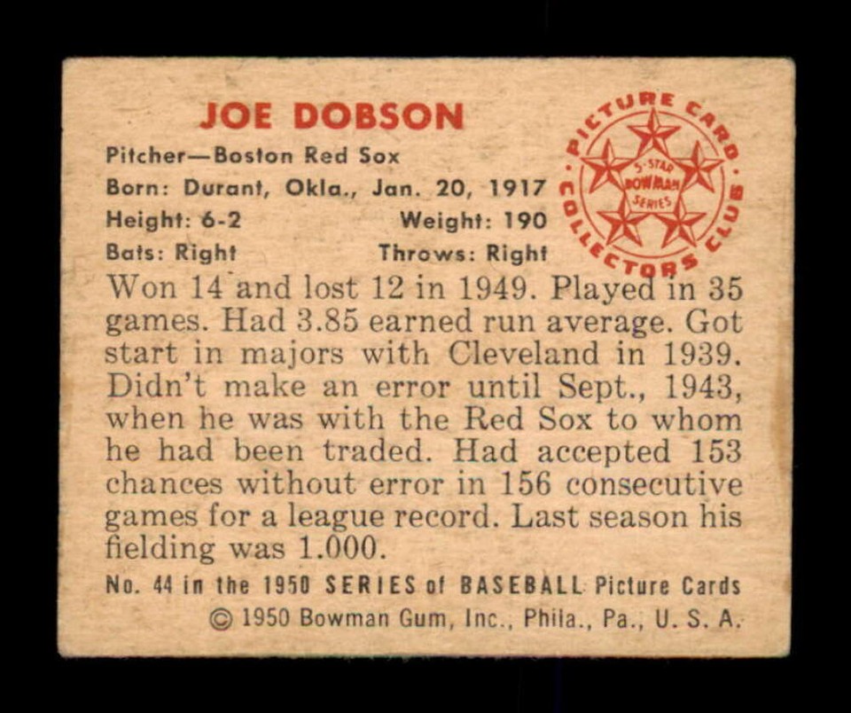 1950 Bowman #44 Joe Dobson VGEX X2641754 | eBay