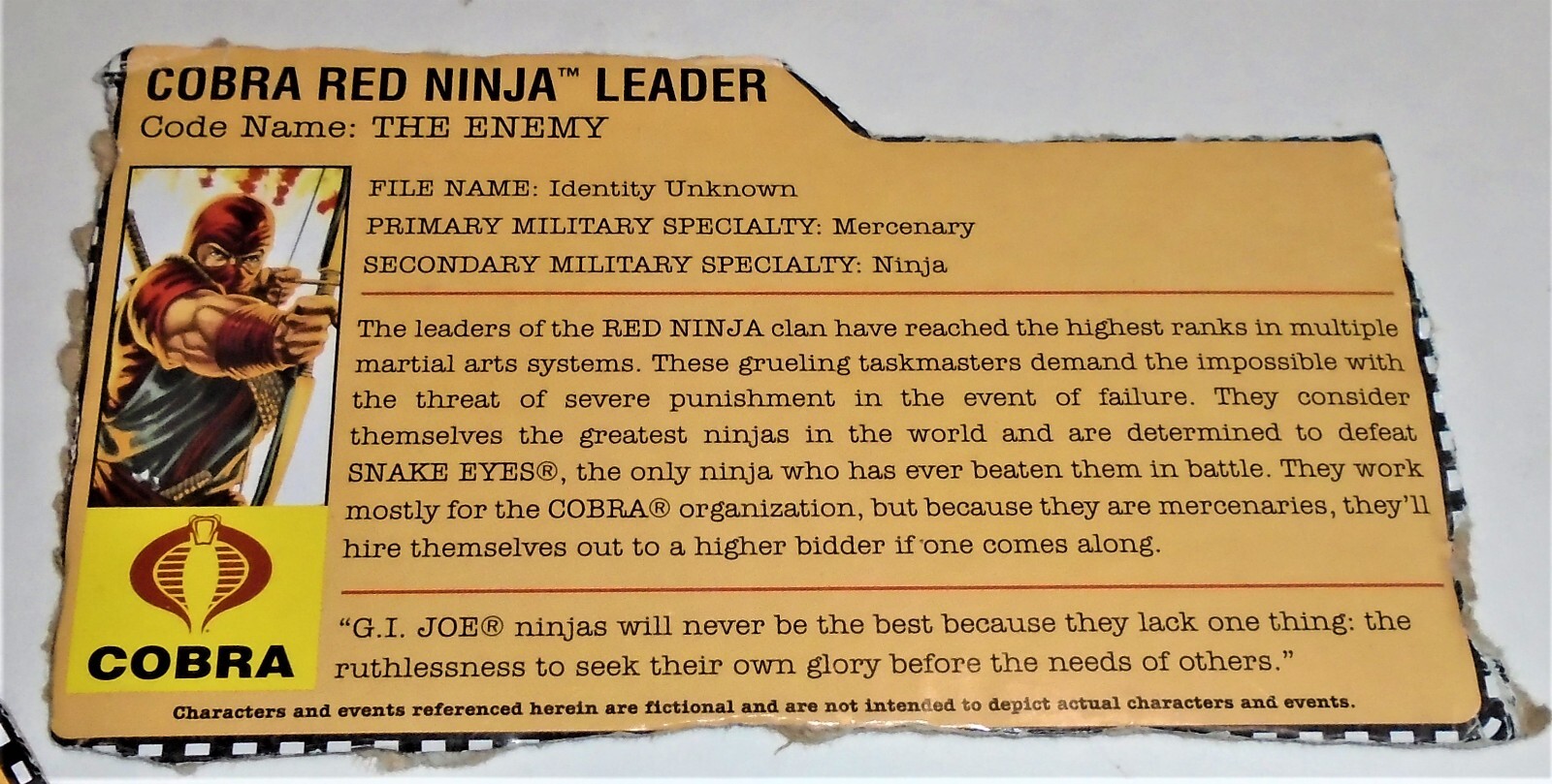 G I JOE File I.D. Card Filecard 2008 Cobra Red Ninja Leader V1 (BOXED ...