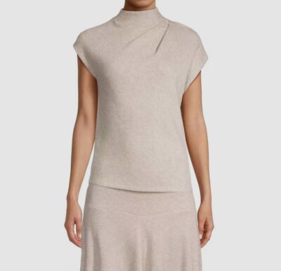 Undra Celeste New York Women's Beige Gathered Turtleneck Blouse Top ...