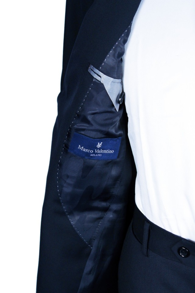 Marco Valentino Super 150's Wool & Cashmere Solid Navy Slim Fit Suit | eBay
