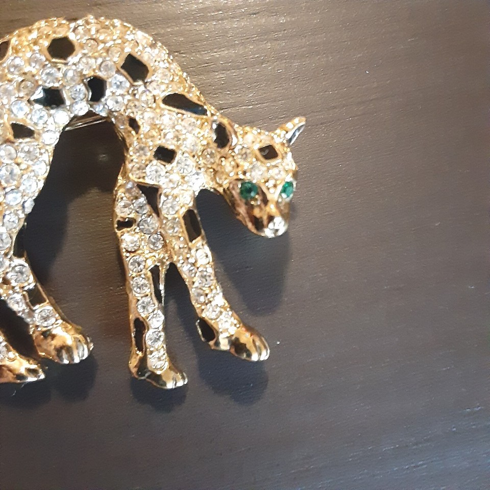Vintage Rhinestone Enamel Panther Leopard Brooch Pin 2 in | eBay