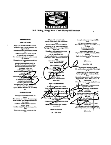 B.G. B. Gizzle Rapper Bling Bling Hot Boys Cash Money Signed 8x10 Lyric ...
