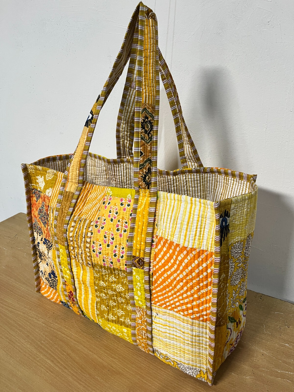 Indian Yellow Patchwork Quilted Shoulder Bag Women's Beach 100%Cotton ...