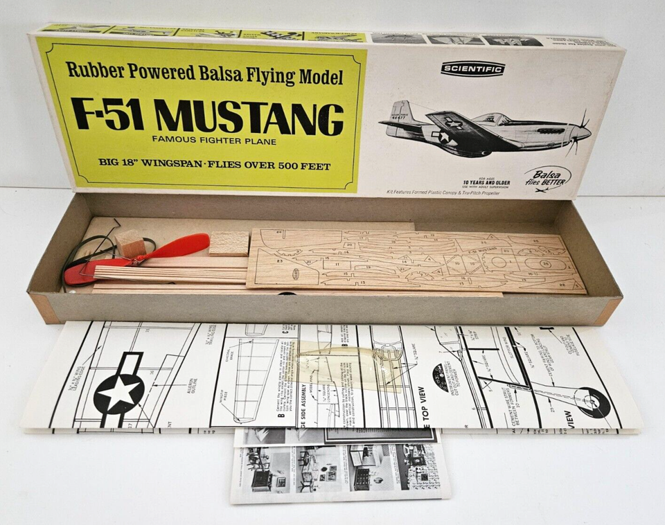 SCIENTIFIC 2X LOT F-51 P-51 MUSTANG 18" + MESSERSCHMITT BF109 18" BALSA ...