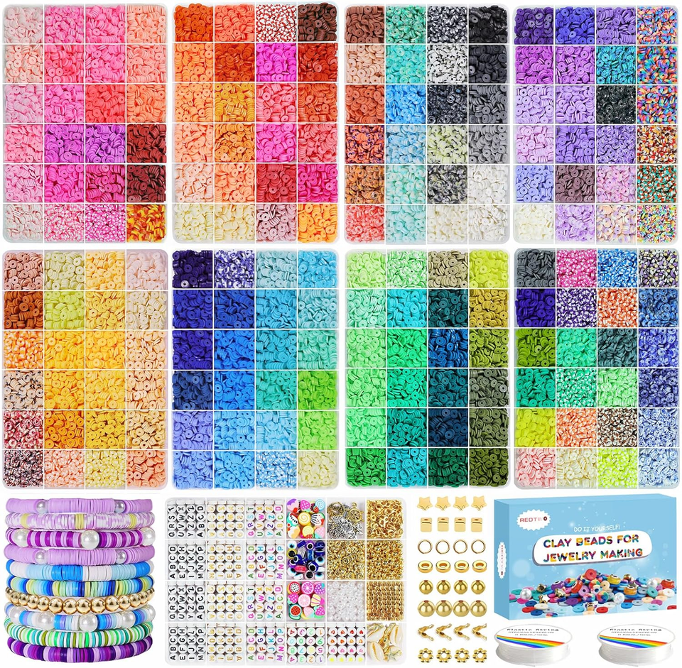 46000 Pcs Clay Beads Friendship Bracelet Making Kit, 196 Colors 9 Boxes ...