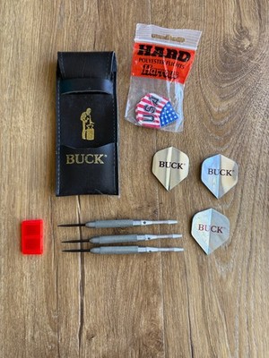 Lot of 3 Vintage Buck Throwing Darts 28g Metal Tips w/holder Excellent ...