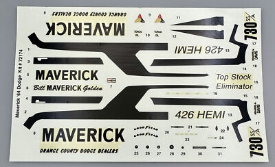 LINDBERG #72174 DECAL SHEET 1964 DODGE 330 SUPER STOCK MAVERICK CAR ...