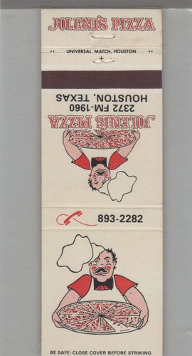 Matchbook Cover - Pizza Place Joeleni's Pizza Houston, TX | eBay