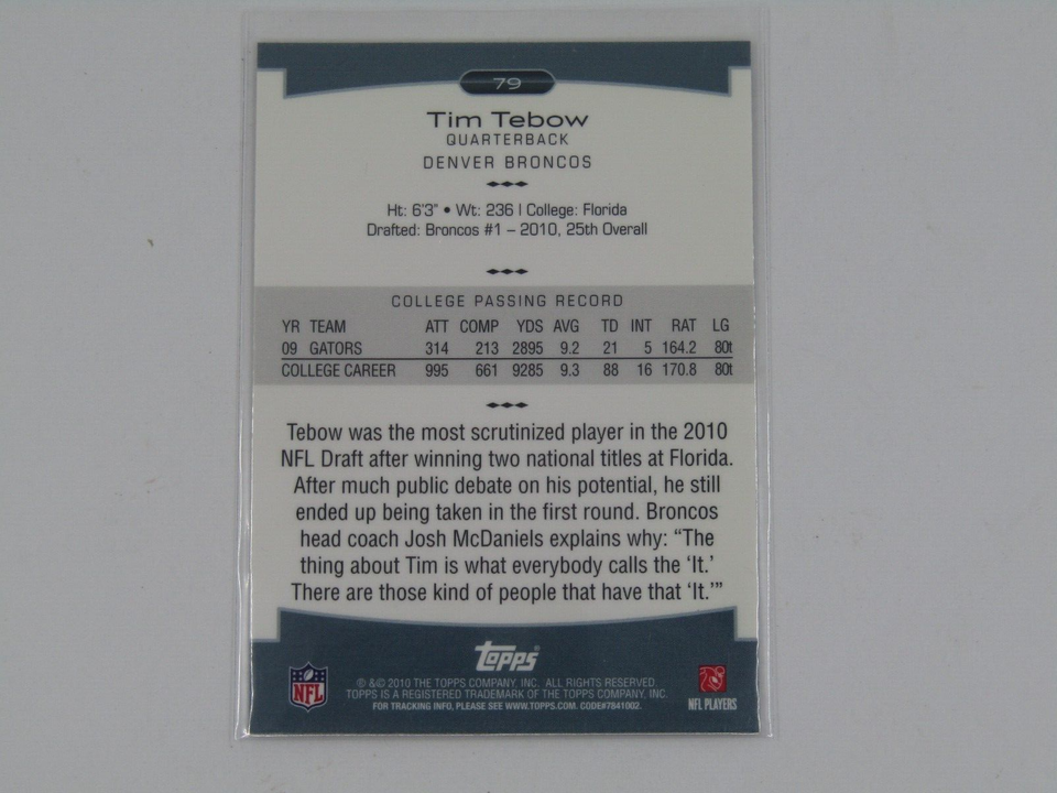 TIM TEBOW 2010 TOPPS PLATINUM ROOKIE CARD! RC! DENVER BRONCOS! | eBay