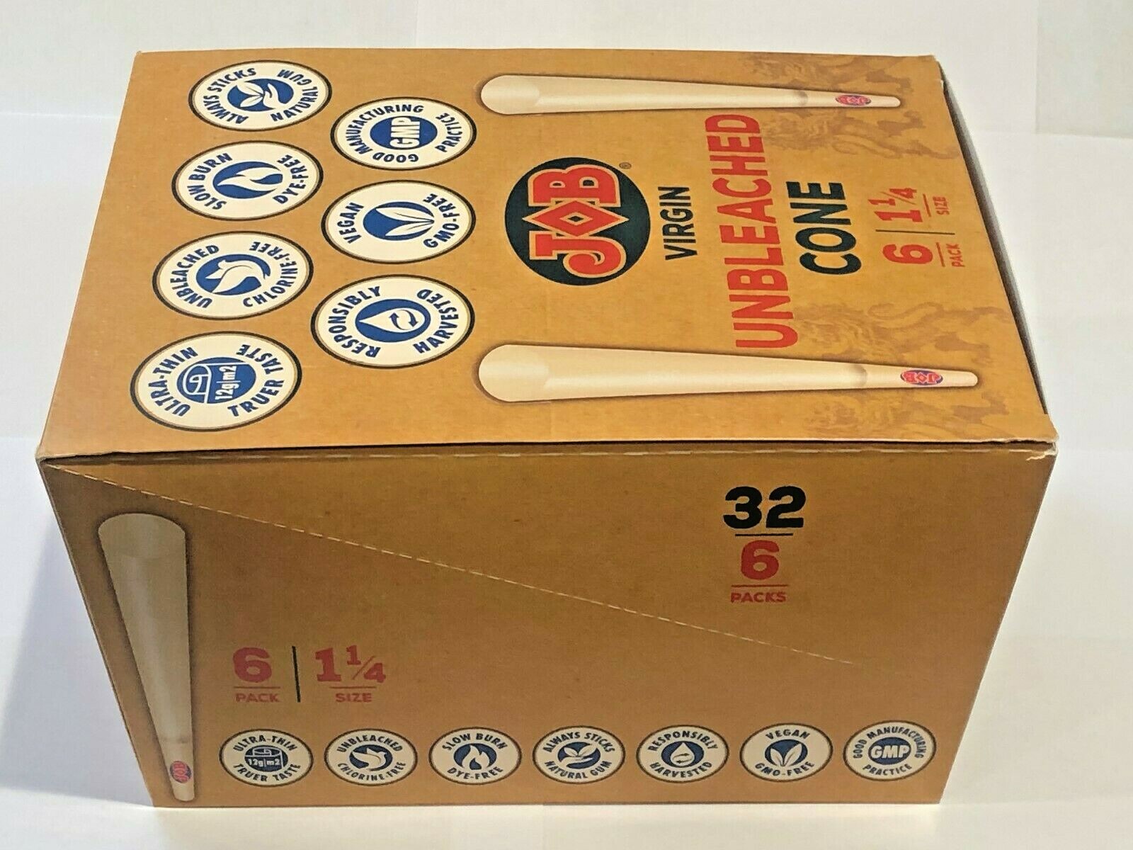 JOB Virgin Unbleached Cones 1 1/4, 32 Packs of 6 Cones per Pack. | eBay