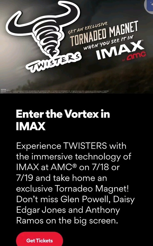 AMC Twisters Car MAGNET IMAX Movie Exclusive Fan Event Enter The Vortex ...