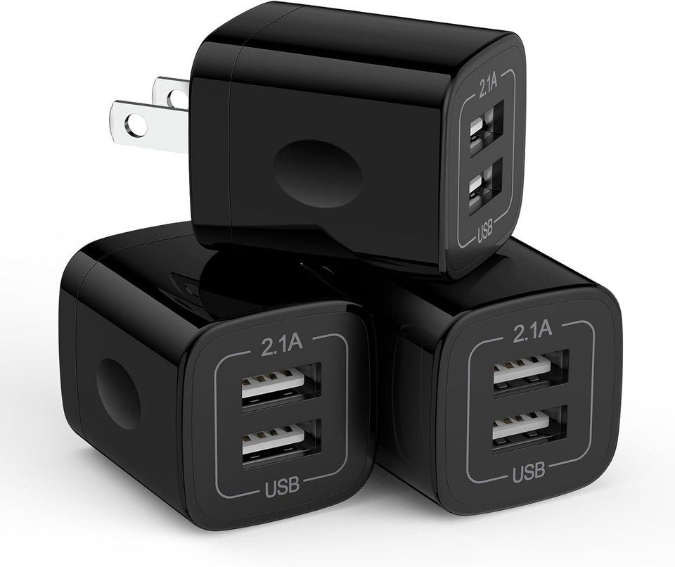 USB Wall Charger Box, 3Pack 2.1A Dual USB Charging Block Brick Cube ...