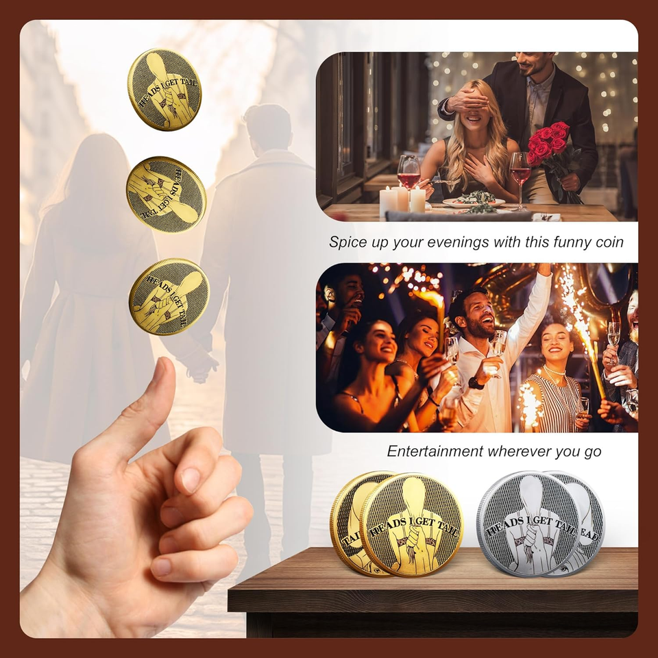 2PCS Double Side Heads and Tails Coin Lucky Token Double Side Challenge ...