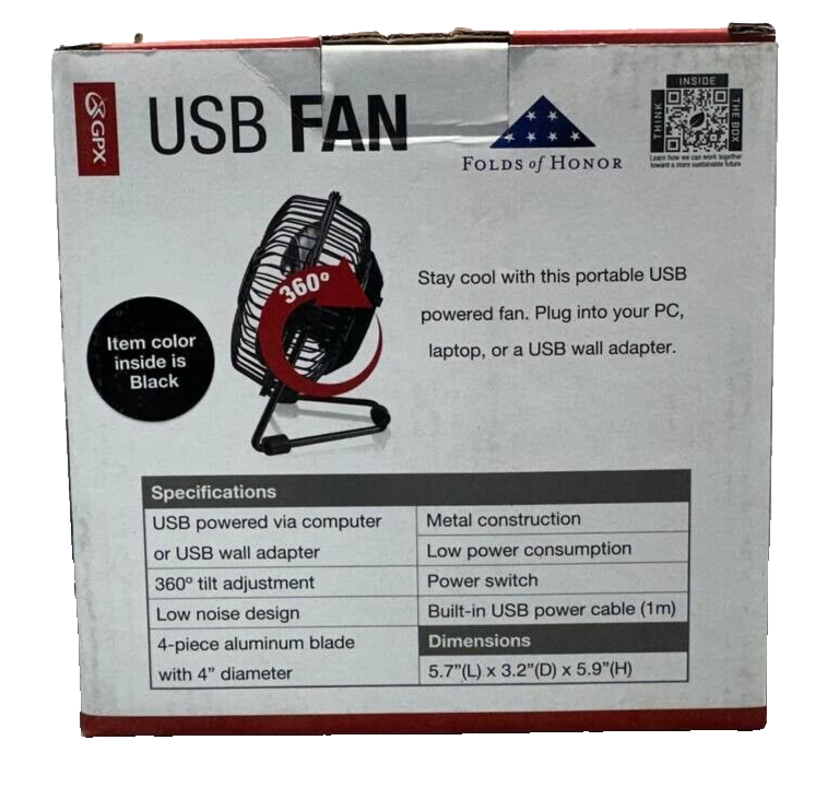 GPX Portable USB Powered Fan, AU25, Black 47323701436| eBay