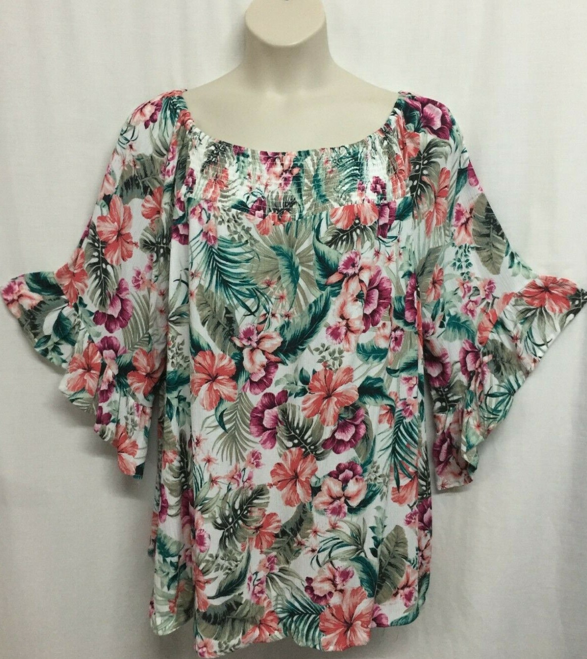 Autograph Top Tunic Shirt Plus Size 24 Tropical 3/4 Flared Sleeve ...