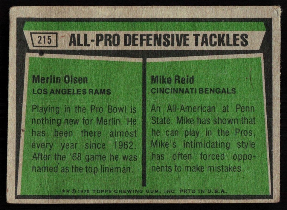 1975 Topps Merlin Olsen/Mike Reid Los Angeles Rams/Cincinnati Bengals ...