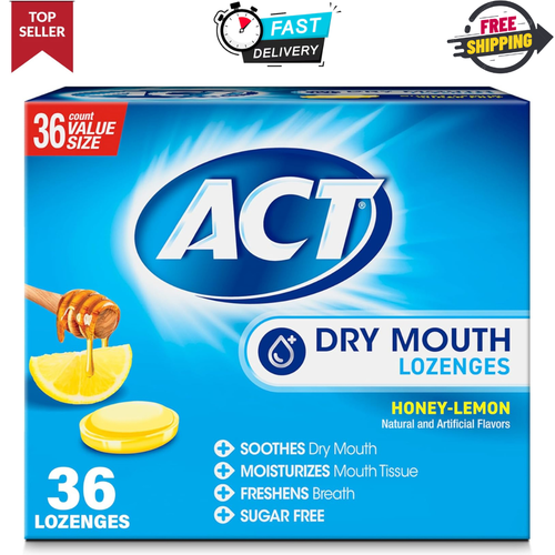 ACT Dry Mouth Lozenges With Xylitol, Sugar Free Honey-Lemon - 36 Counts ...