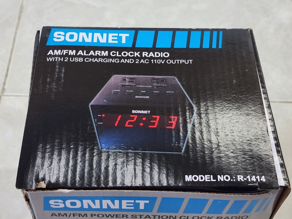 Sonnet R-1414 Power Station Clock Radio with 2 USB & 2 110 Volt Plugs ...