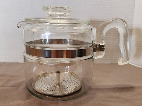 Pyrex 4 cup Coffee Percolator Flameware 7754 B Clear Glass Coffee Pot ...