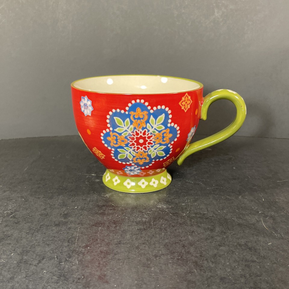 Dutch Wax Anthropologie Footed Mug Red Floral Coastline Imports Large ...