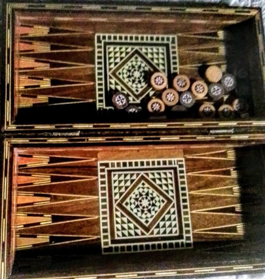 Vintage Syrian Mosaic Wood Backgammon Chess Board Inlaid Mother Of ...