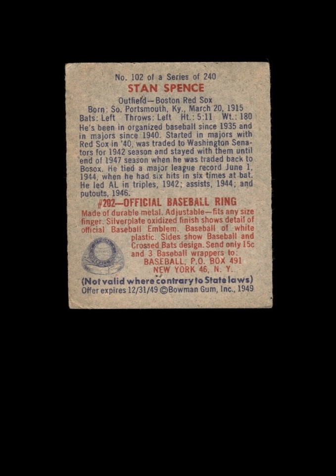 1949 Bowman Set-Break #102 Stan Spence VG-VGEX *GMCARDS* | eBay