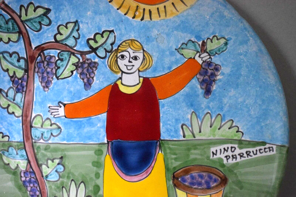 Nino Parrucca Italian Pottery Plate 8.5" Wine Grape Harvest Girl Made ...