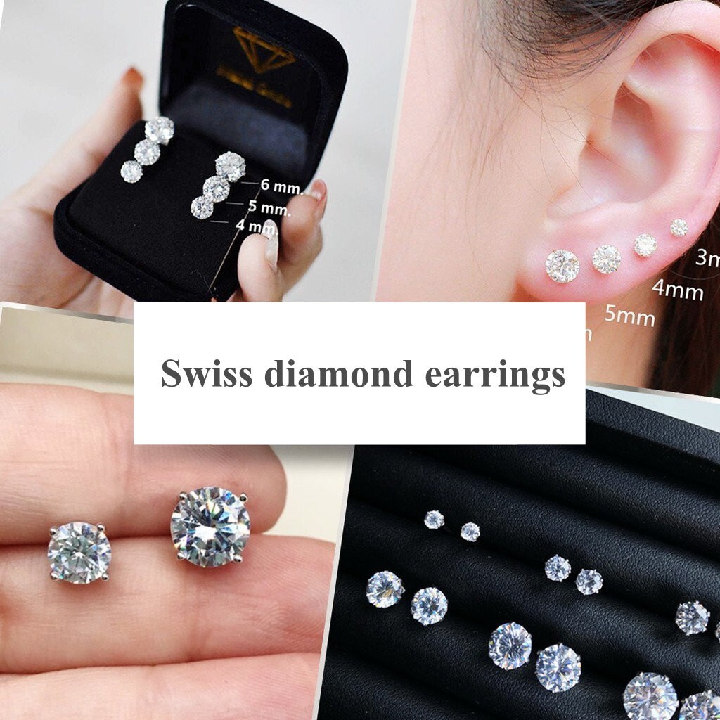 Diamond Stud Earrings Size Chart 14K Gold Radiant Cut Lab Diamond Stud