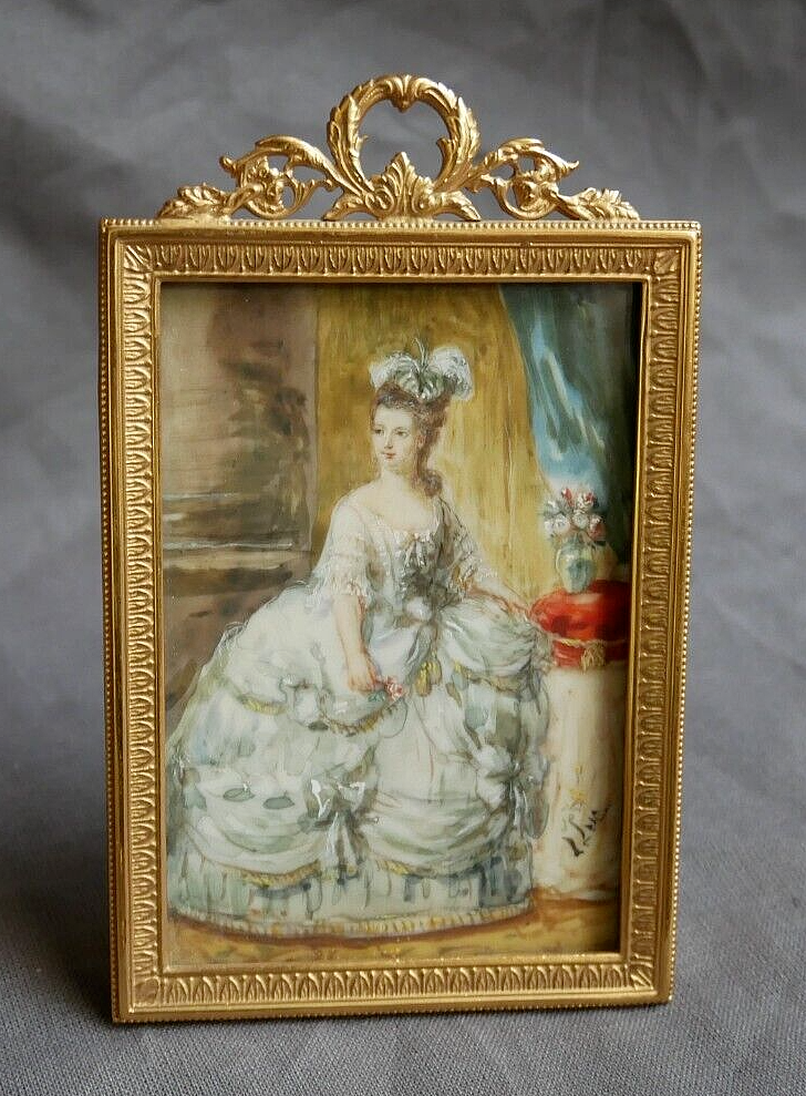 19th ANTIQUE SUPERB BEAUTIFUL FRENCH MINIATURE PAINTING PORTRAIT OF ...