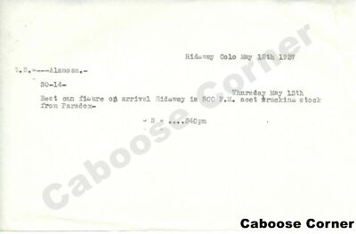 RGS Rio Grande Southern Telegram to Ridgeway from Alamosa May 12, 1937 ...